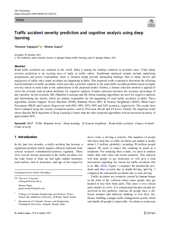 Pdf Traffic Accident Severity Prediction And Cognitive Analysis Using Deep Learning