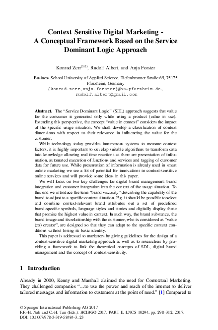 (PDF) Context Sensitive Digital Marketing - A Conceptual Framework Based on the Service Dominant ...