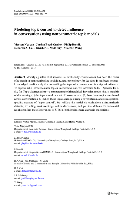 (PDF) Modeling Topic Control to Detect Influence in Conversations using Nonparametric Topic ...