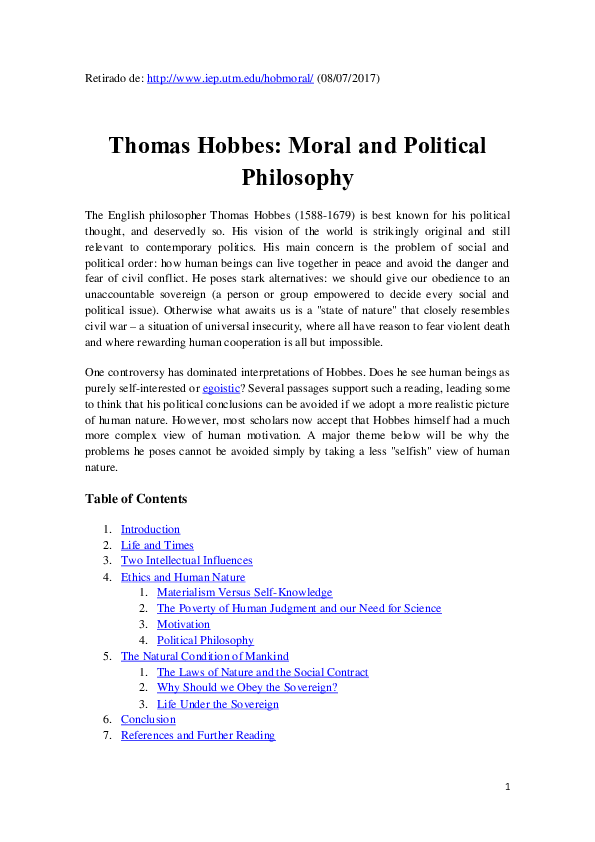 (PDF) Thomas Hobbes : moral and political philosophy