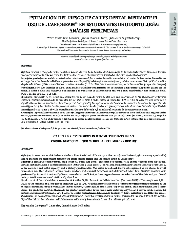 (PDF) Estimación del riesgo de caries dental mediante el uso del ...
