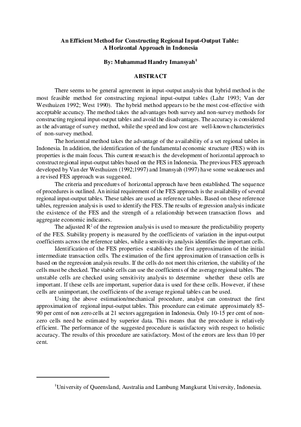 Pdf An Efficient Method For Constructing Regional Input Output Tables 3004
