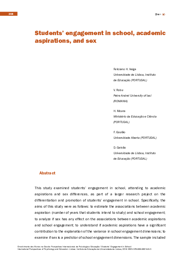 (PDF) Students’ engagement in school, academic aspirations, and sex