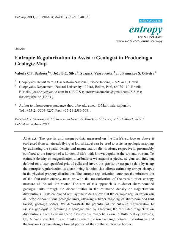 (PDF) Entropic Regularization for Geologic Mapping