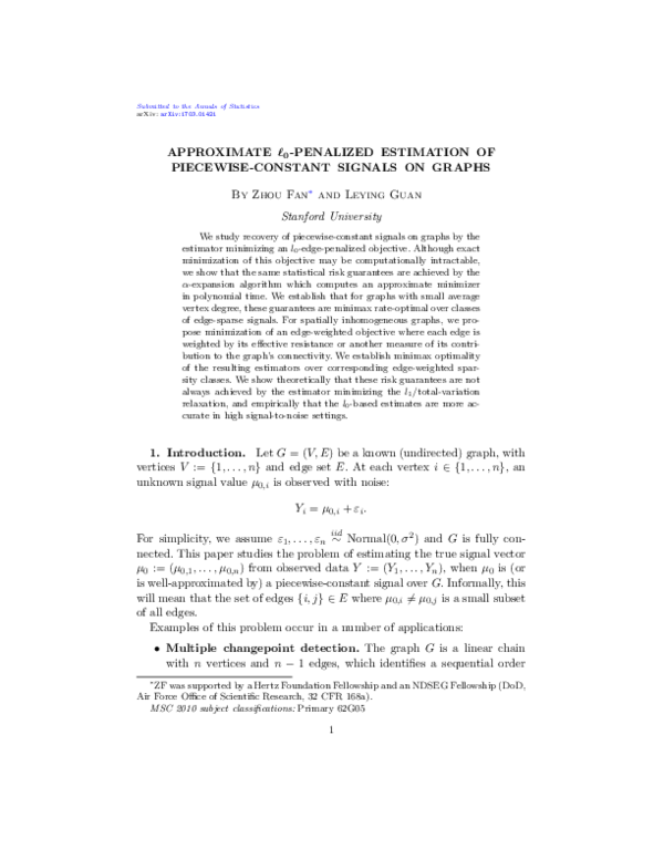 (PDF) APPROXIMATE ` 0-PENALIZED ESTIMATION OF PIECEWISE-CONSTANT ...
