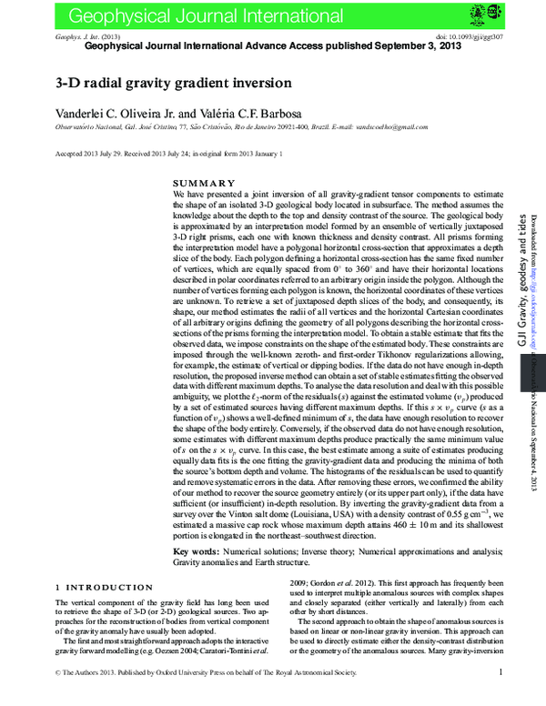 (PDF) 3-D radial gravity gradient inversion