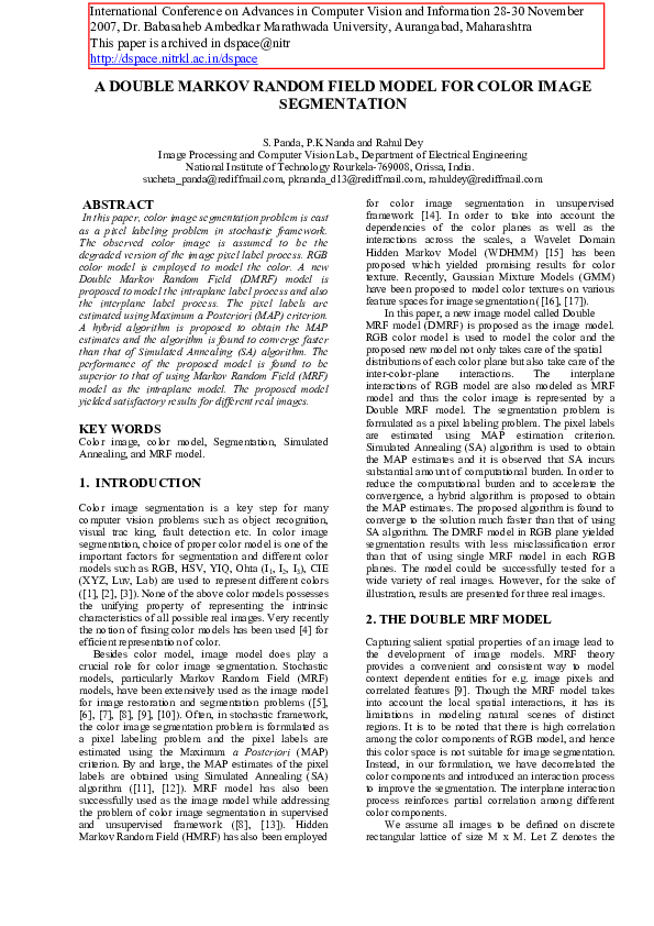 Pdf A Double Markov Random Field Model For Color Image Segmentation