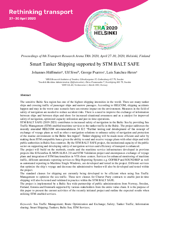 (PDF) Smart Tanker Shipping supported by STM BALT SAFE