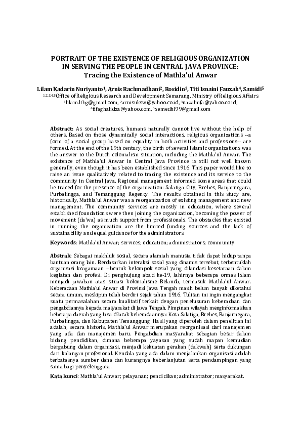 (PDF) Portrait of the Existence of Religious Organization in Serving ...