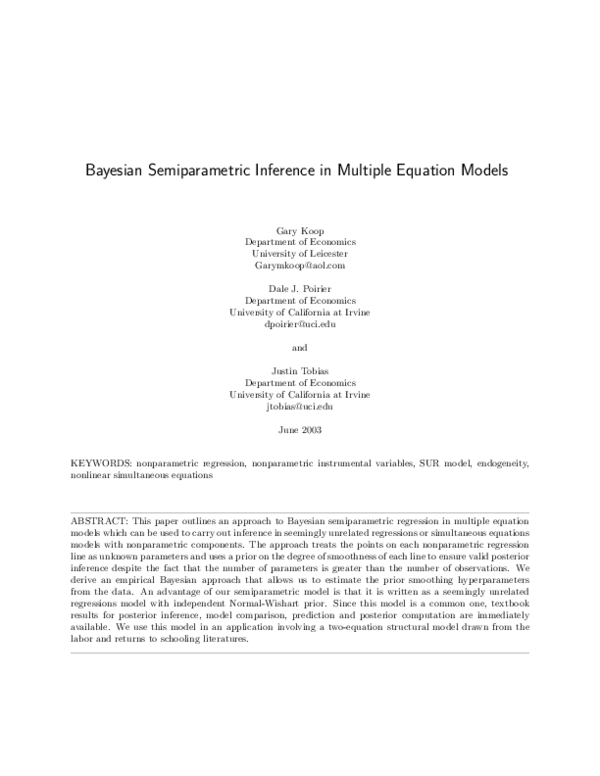(PDF) Bayesian Semiparametric Inference in Multiple Equation Models