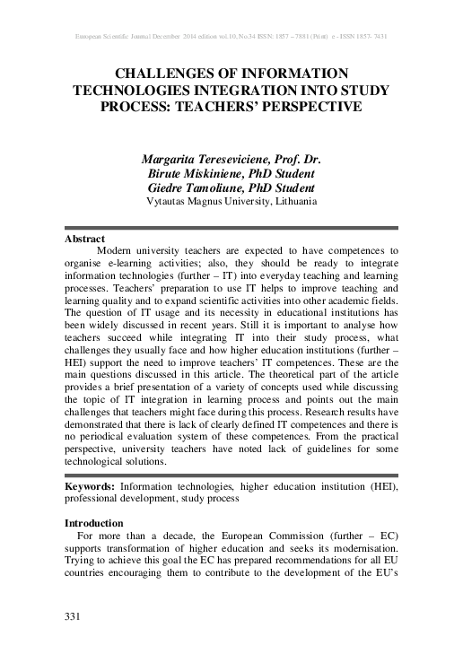 (PDF) Challenges of Information Technologies Integration Into Study ...