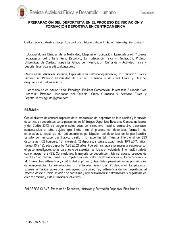 (PDF) Preparación Del Deportista en El Proceso De Iniciación y Formación Deportiva en Centroamérica