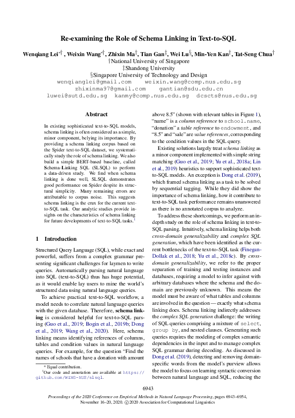 Pdf Re Examining The Role Of Schema Linking In Text To Sql
