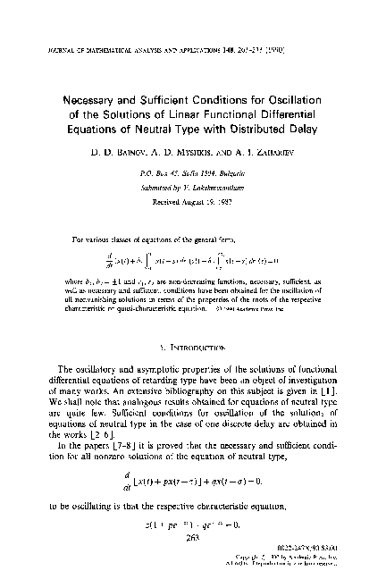 (PDF) Necessary and sufficient conditions for oscillation of the solutions of linear functional ...