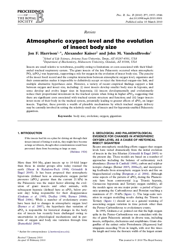 (PDF) Atmospheric oxygen level and the evolution of insect body