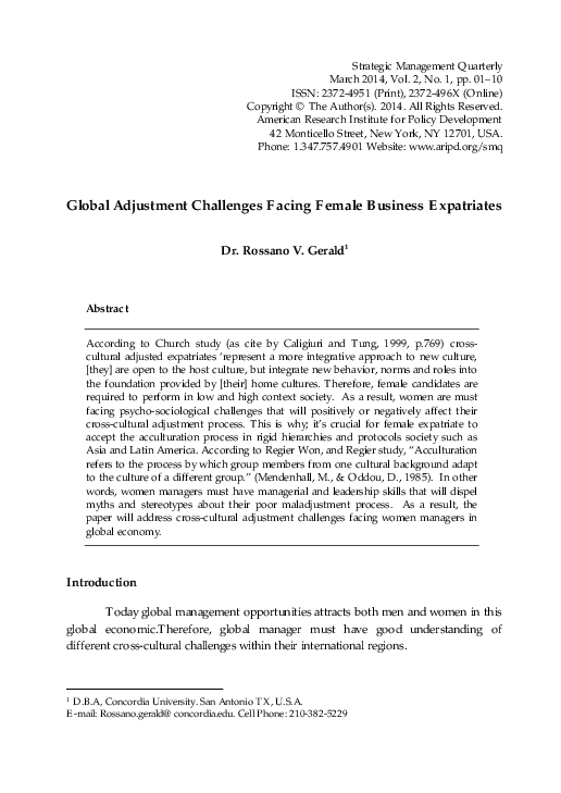 (PDF) Global Adjustment Challenges Facing Female Business Expatriates