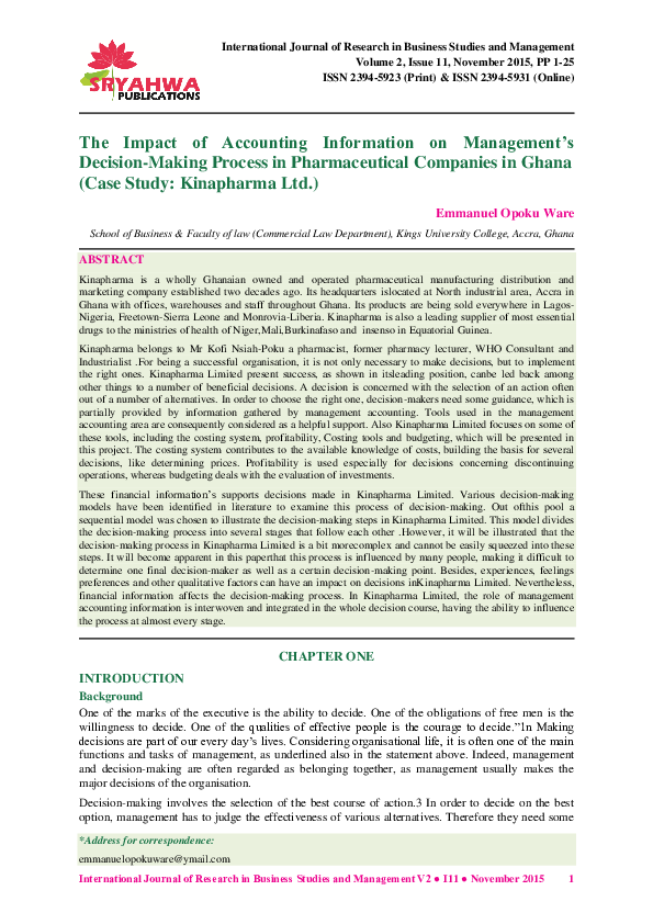 (PDF) The Impact of Accounting Information on Management ’ s Decision ...