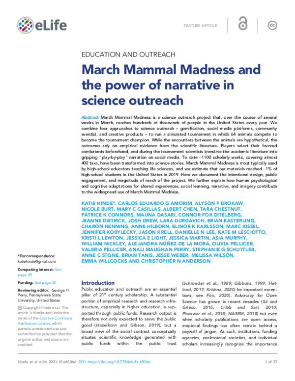 (PDF) March Mammal Madness and the power of narrative in science outreach