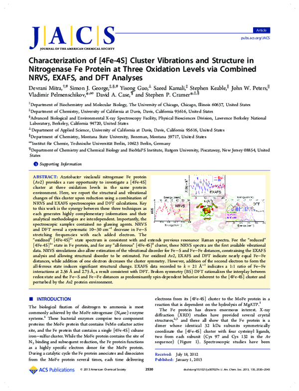 (PDF) Characterization of [4Fe-4S] Cluster Vibrations and Structure in ...