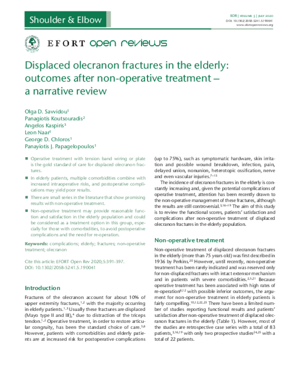 (PDF) Displaced olecranon fractures in the elderly: outcomes after non ...