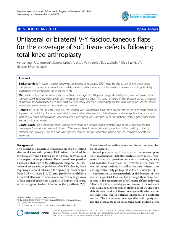 (PDF) Unilateral or bilateral VY fasciocutaneous flaps for the coverage ...