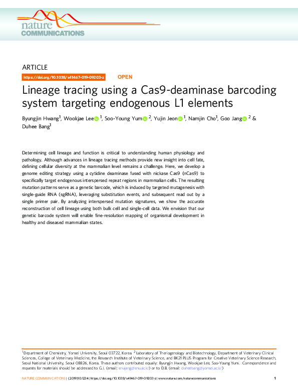 (PDF) Lineage tracing using a Cas9-deaminase barcoding system targeting ...