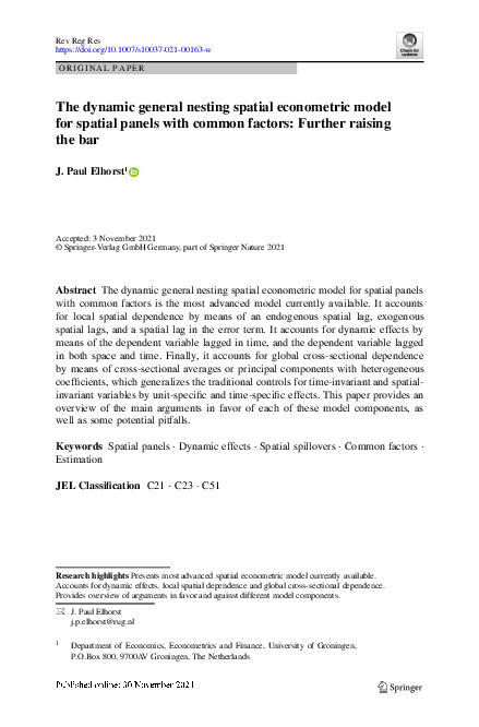 Pdf The Dynamic General Nesting Spatial Econometric Model For Spatial