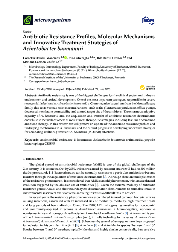 (PDF) Antibiotic Resistance Profiles, Molecular Mechanisms and Innovative Treatment Strategies ...