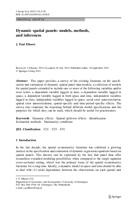 (PDF) Dynamic spatial panels: models, methods, and inferences
