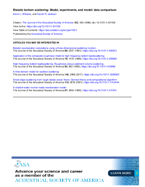 (PDF) Bistatic bottom scattering: Model, experiments, and model/ data comparison