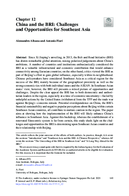 (PDF) China and the BRI: Challenges and Opportunities for Southeast Asia