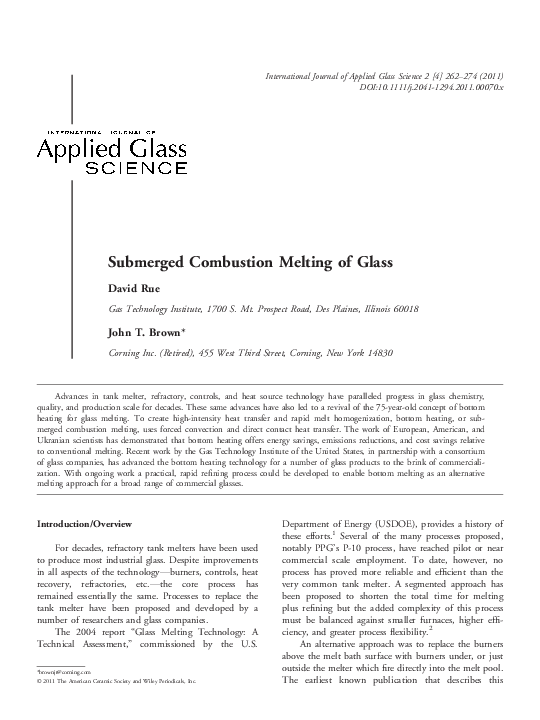 (PDF) Submerged Combustion Melting of Glass