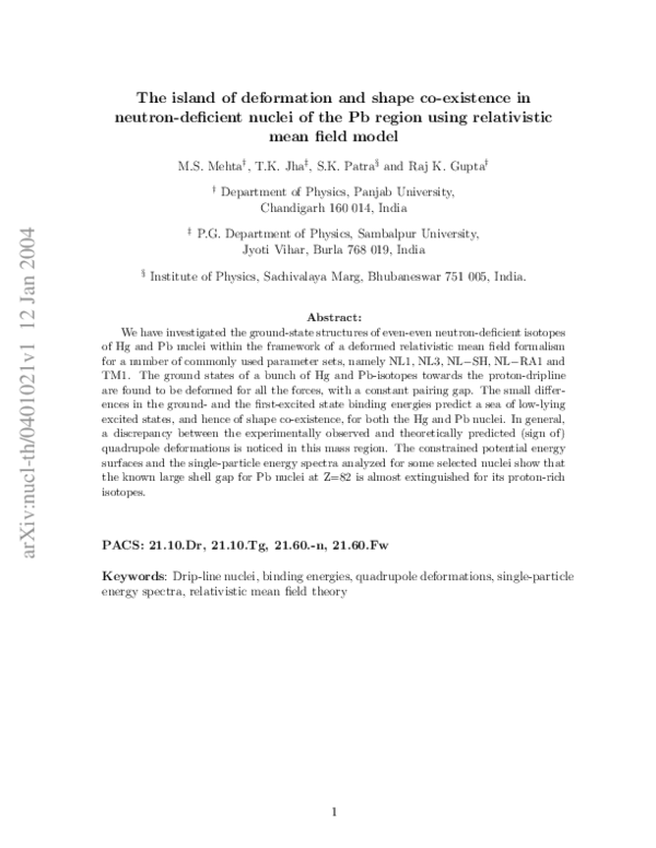 (PDF) The island of deformation and shape co-existence in neutron ...