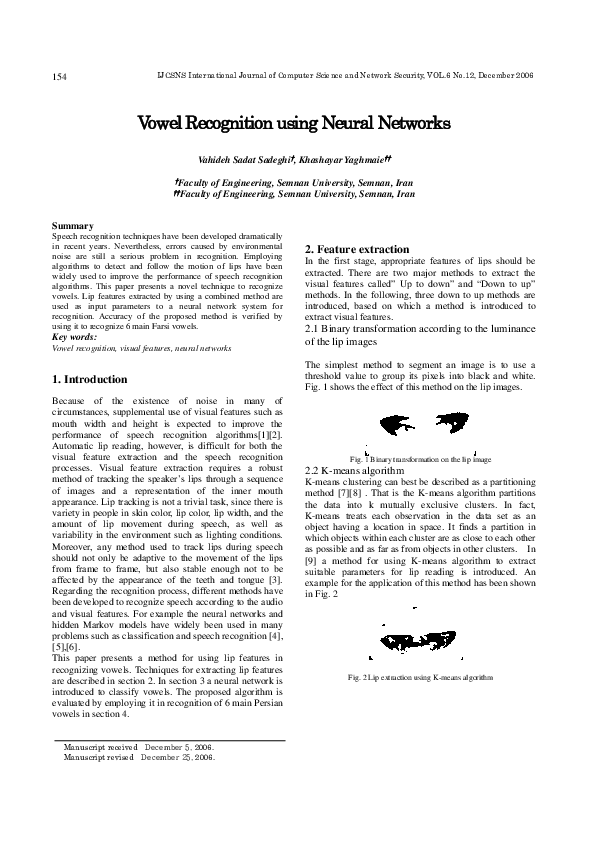 (PDF) Vowel recognition using neural networks