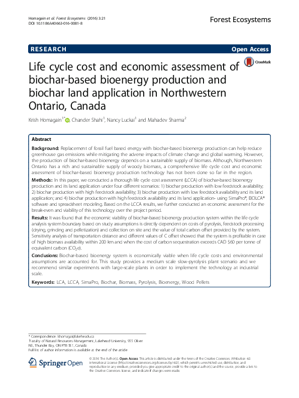 (PDF) Life cycle cost and economic assessment of biochar-based ...