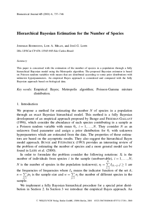 (PDF) Hierarchical Bayesian Estimation for the Number of Species