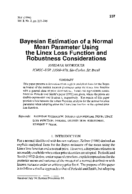 Pdf Bayesian Estimation Of A Normal Mean Parameter Using The Linex Loss Function And