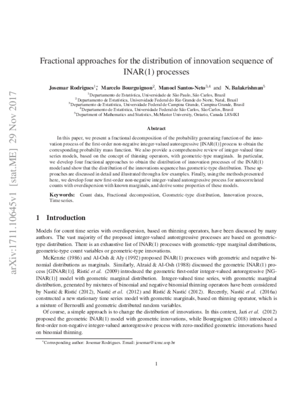 (PDF) Fractional approaches for the distribution of innovation sequence of INAR(1) processes