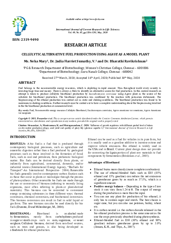 (PDF) Cellulytic Alternative Fuel Production Using Agave as a Model Plant