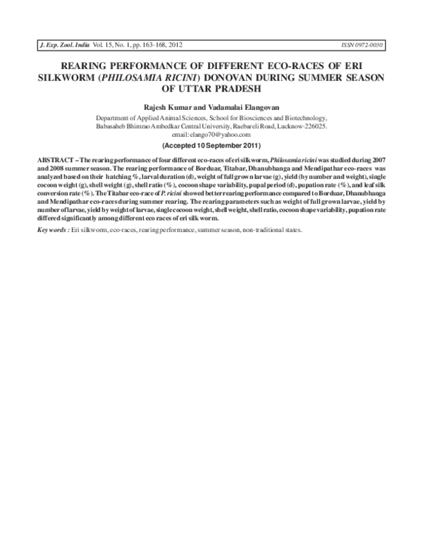 (PDF) Rearing performance of different eco-races of eri silkworm ...