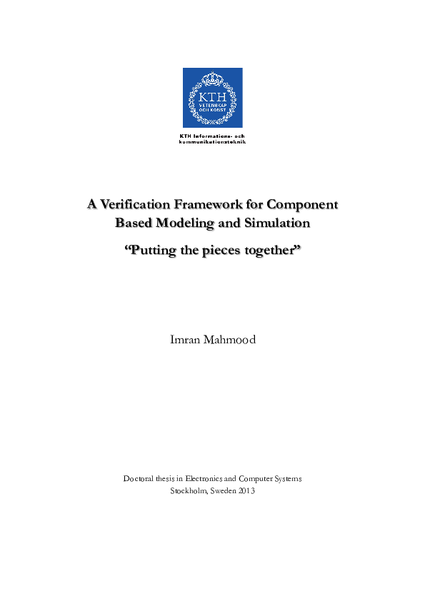(PDF) A Verification Framework for Component Based Modeling and Simulation : "Putting the pieces ...