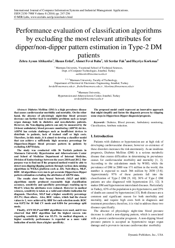 (PDF) Evaluating Classifiers for BP Patterns in DM