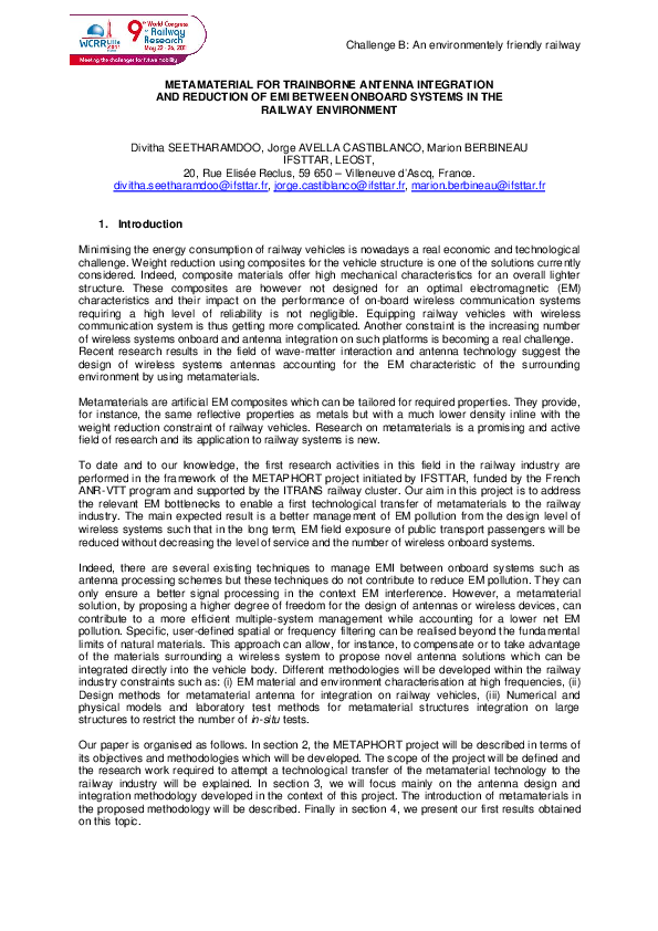 (PDF) Challenge B : An environmentely friendly railway METAMATERIAL FOR ...