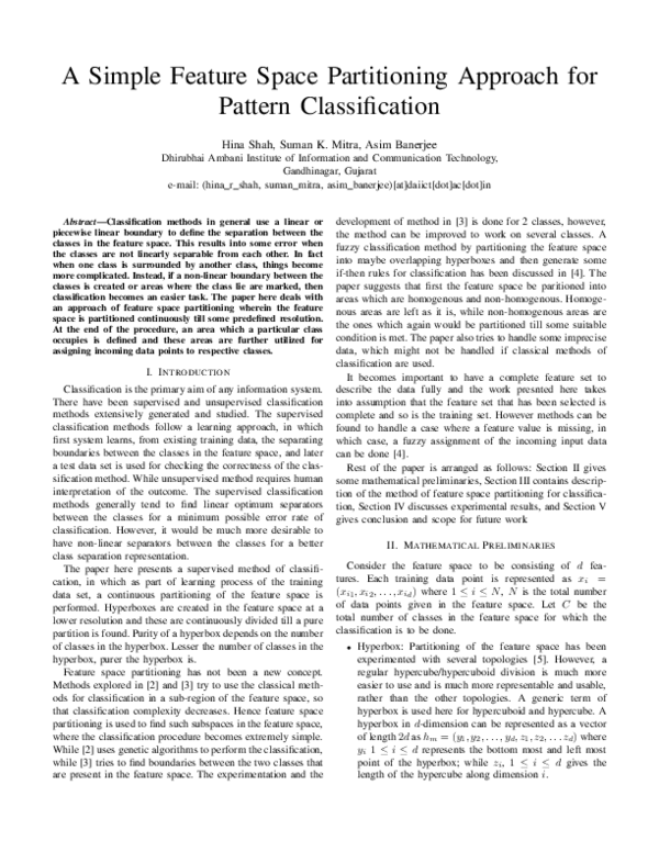 (PDF) A Simple Feature Space Partitioning Approach for Pattern Classification | heena shah ...
