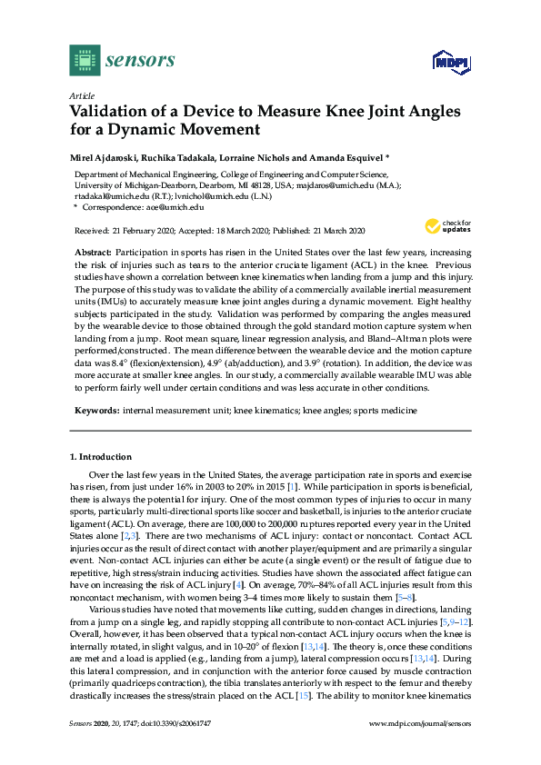 (PDF) Validation of a Device to Measure Knee Joint Angles for a Dynamic Movement
