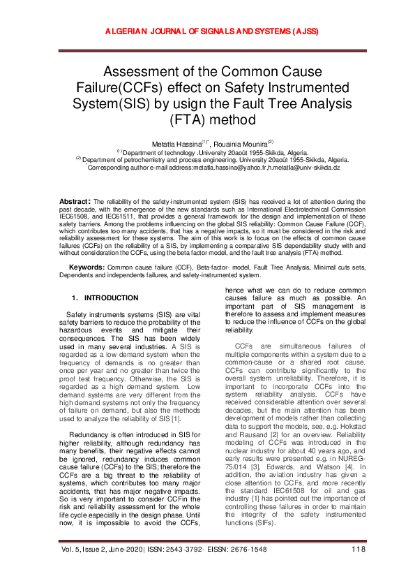 (PDF) Assessment of the Common Cause Failure(CCFs) effect on Safety Instrumented System(SIS) by ...