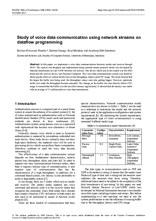 (PDF) Study of voice data communication using network streams on dataflow programming