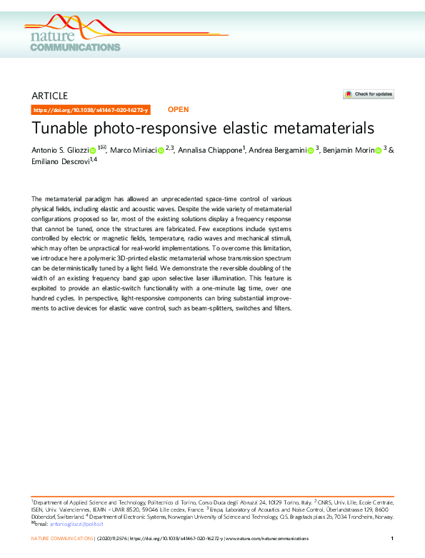 (PDF) Tunable photo-responsive elastic metamaterials