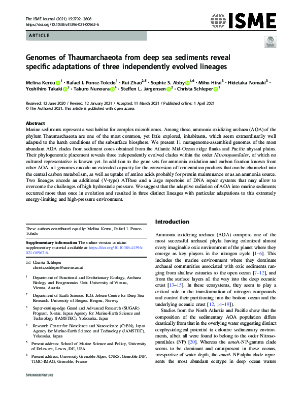 (PDF) Genomes of Thaumarchaeota from deep sea sediments reveal specific ...
