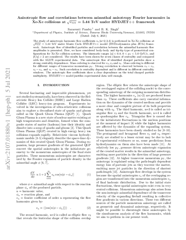 (PDF) Anisotropic flow and correlations between azimuthal anisotropy Fourier harmonics in Xe-Xe ...